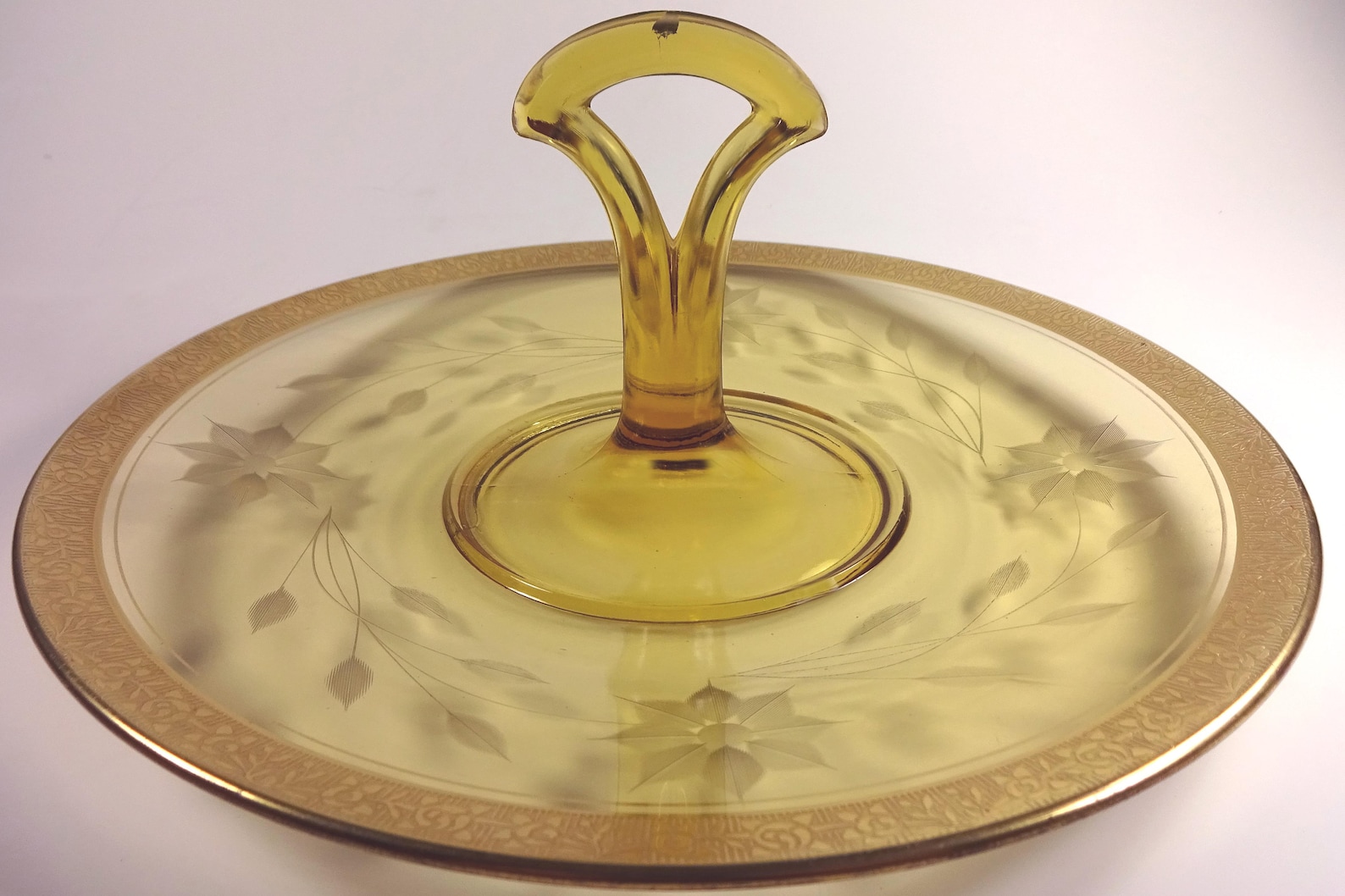 Vintage 1930s Tiffin Amber Glass Rambler Rose Border With Wheel Cut ...