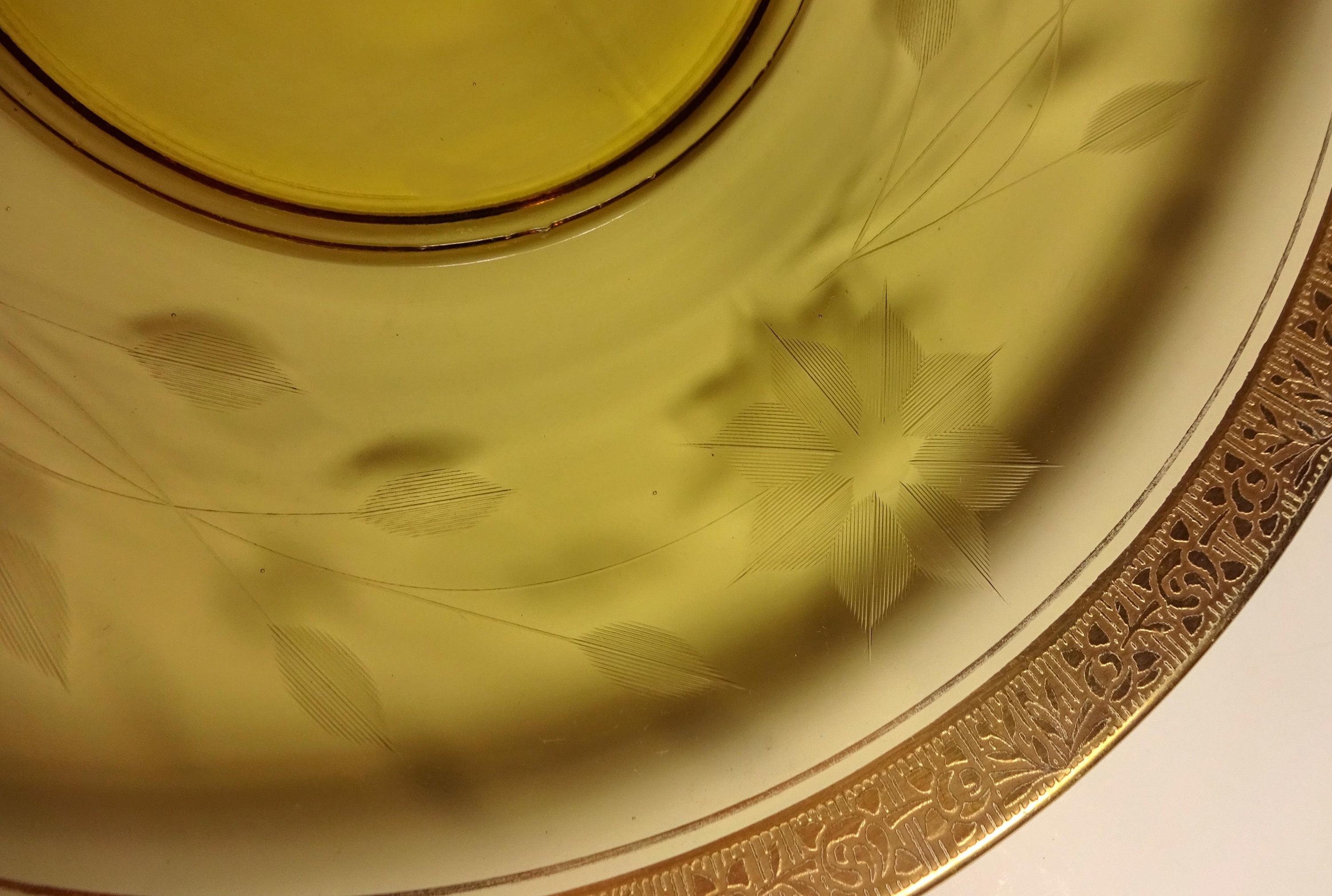 Vintage 1930s Tiffin Amber Glass Rambler Rose Border With Wheel Cut ...