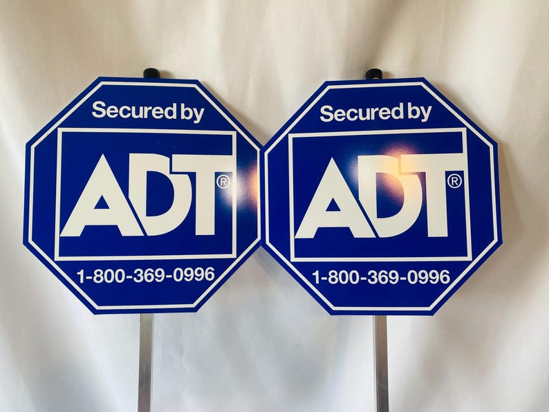 2 ADT Security Signs 10” X 10” X 28” Aluminum Stake Weather Resistant ...