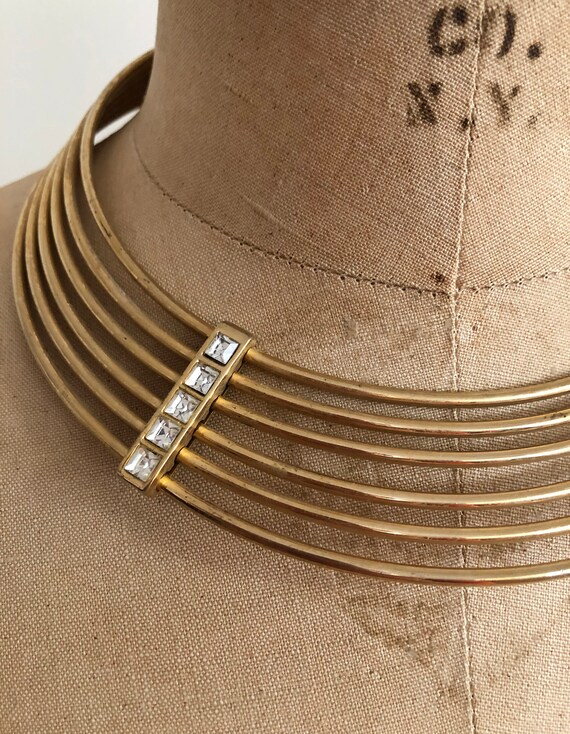 Gold-Toned Concentric Circle Metal Collar - 1970s - Gem