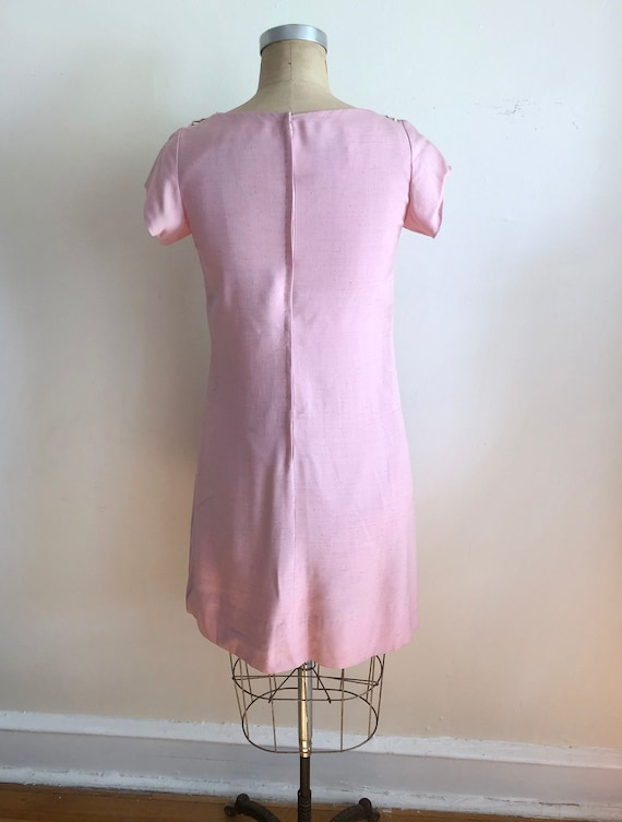 Pink Shift Dress with Floral Applique Yoke - 1960s - Gem
