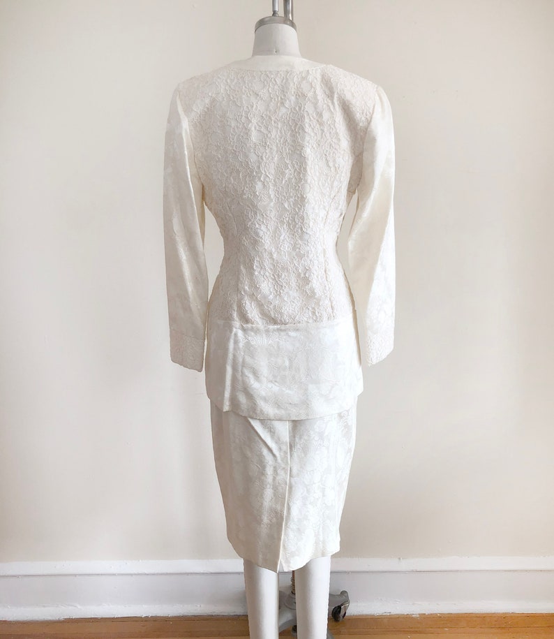 Ivory Floral Jacquard and Lace Suit Set - Skirt and Top - 1980s - Etsy