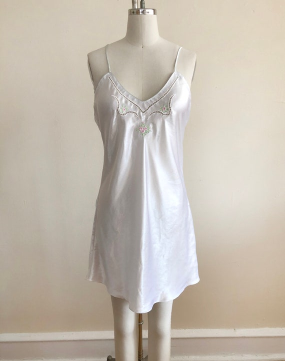 White Satin Mini Slip With Floral Embroidery and - Etsy