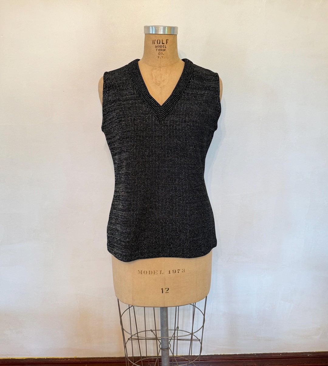 Black and Silver Knit Top - 1970s - Etsy