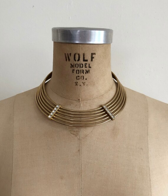 Gold-Toned Concentric Circle Metal Collar - 1970s - Gem