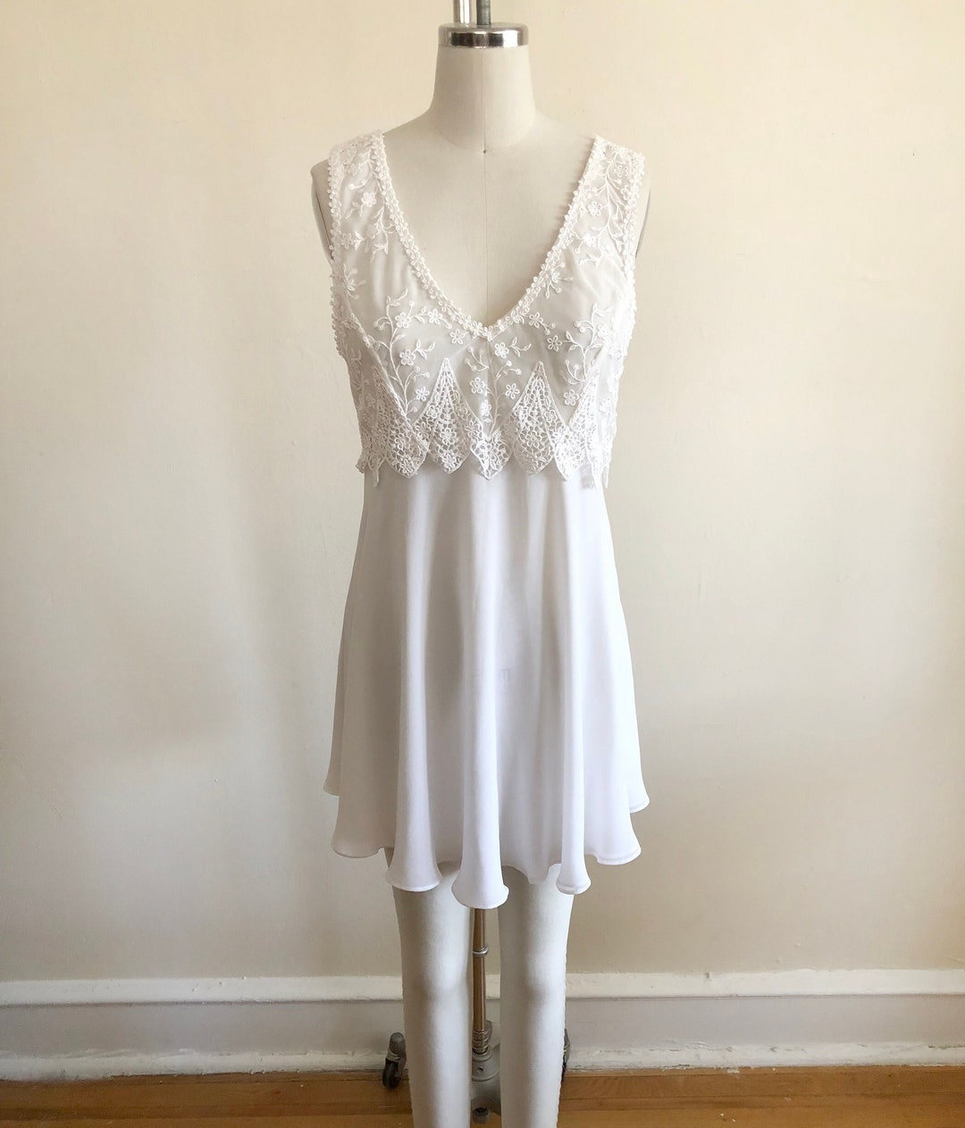 White Floral Embroidered Mesh and Chiffon Slip/nightie 1990s - Etsy