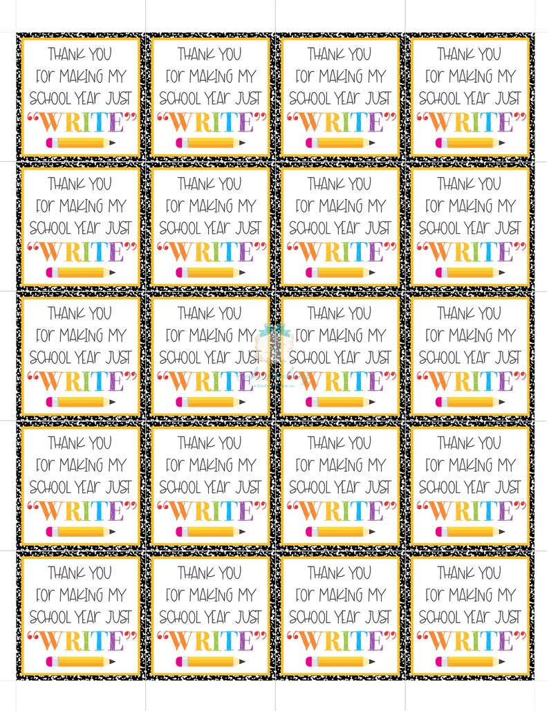 Printable Tag thank You for Making My School Year Just WRITE - Etsy