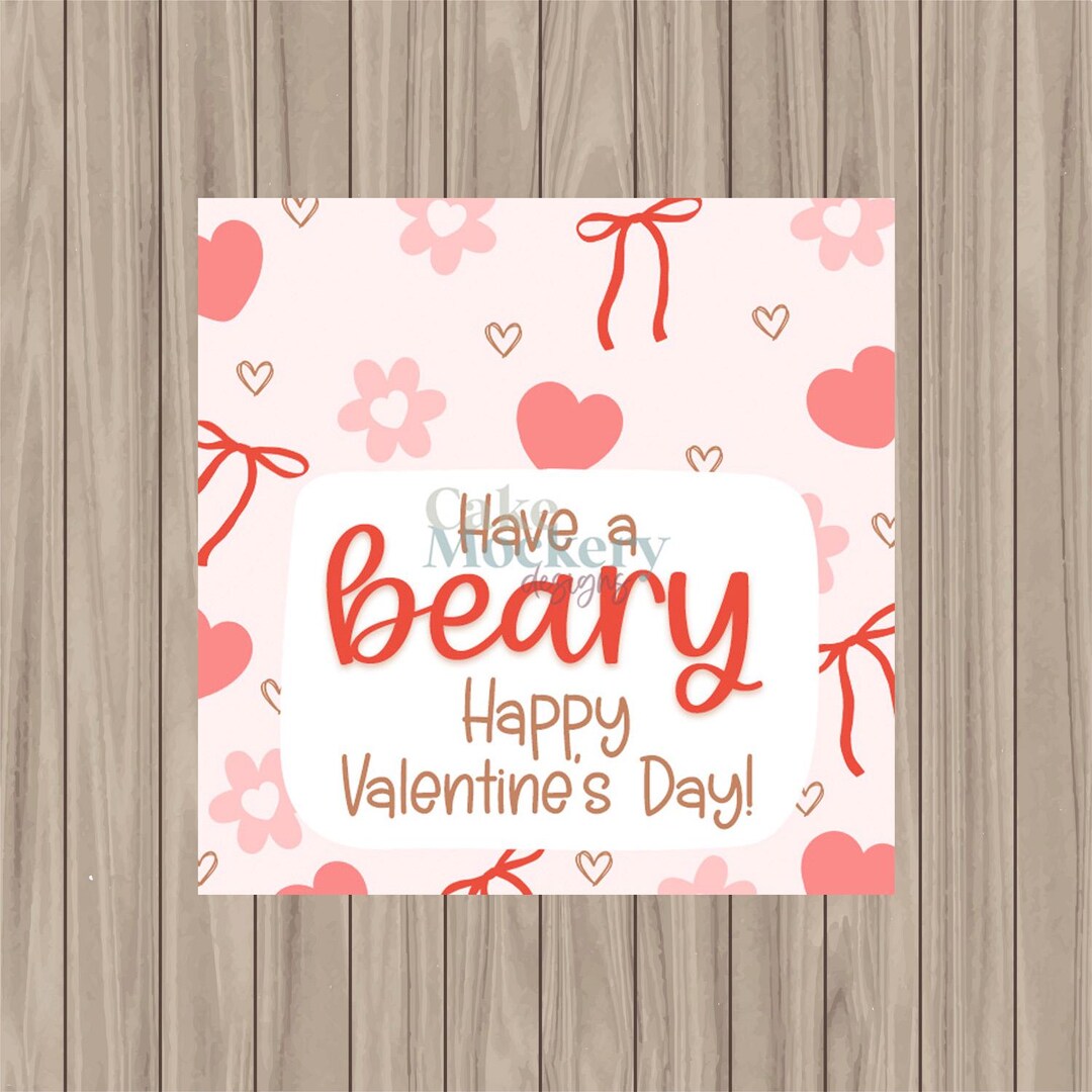 Printable Tag - Beary Happy Valentine's Day - 2" Square - Etsy