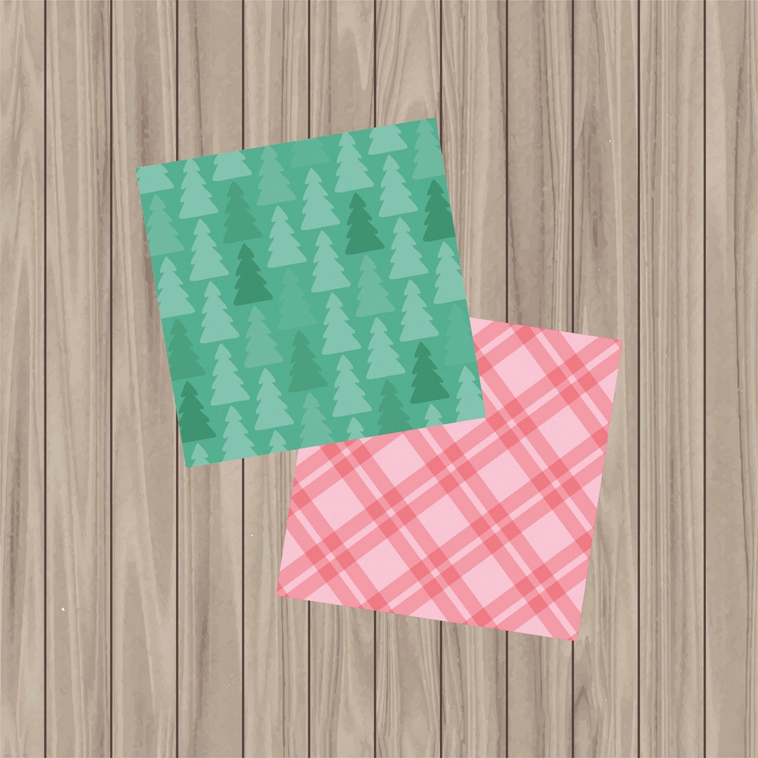 Pre-printed PHYSICAL Reversible Box Backer - Pink Plaid/green Tree - 4. ...