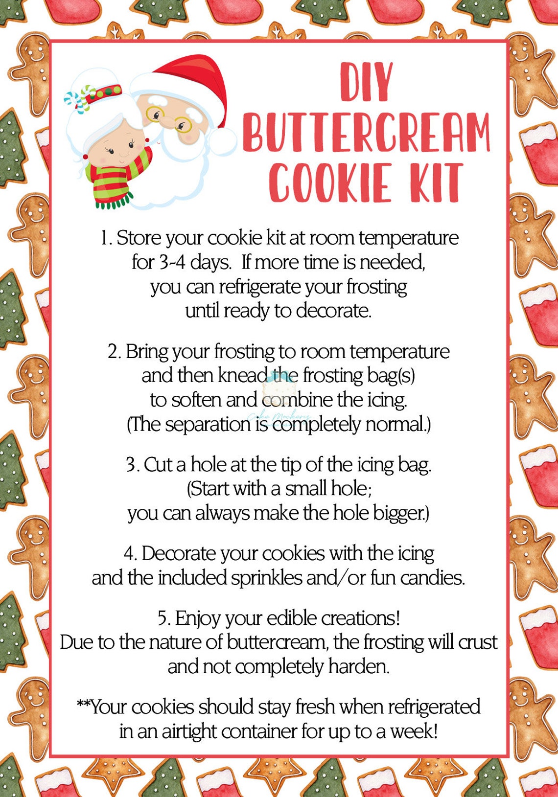 Printable Cookie Card Christmas BUTTERCREAM DIY Cookie Card - Etsy