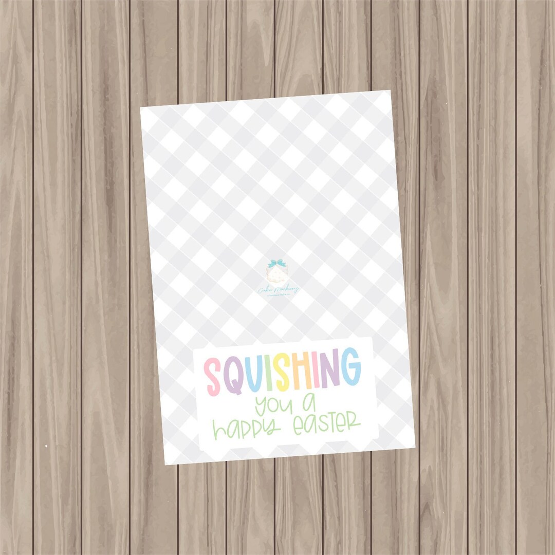 Printable Cookie Card Squishing You A Happy Easter Gray Gingham 3.5x5 ...