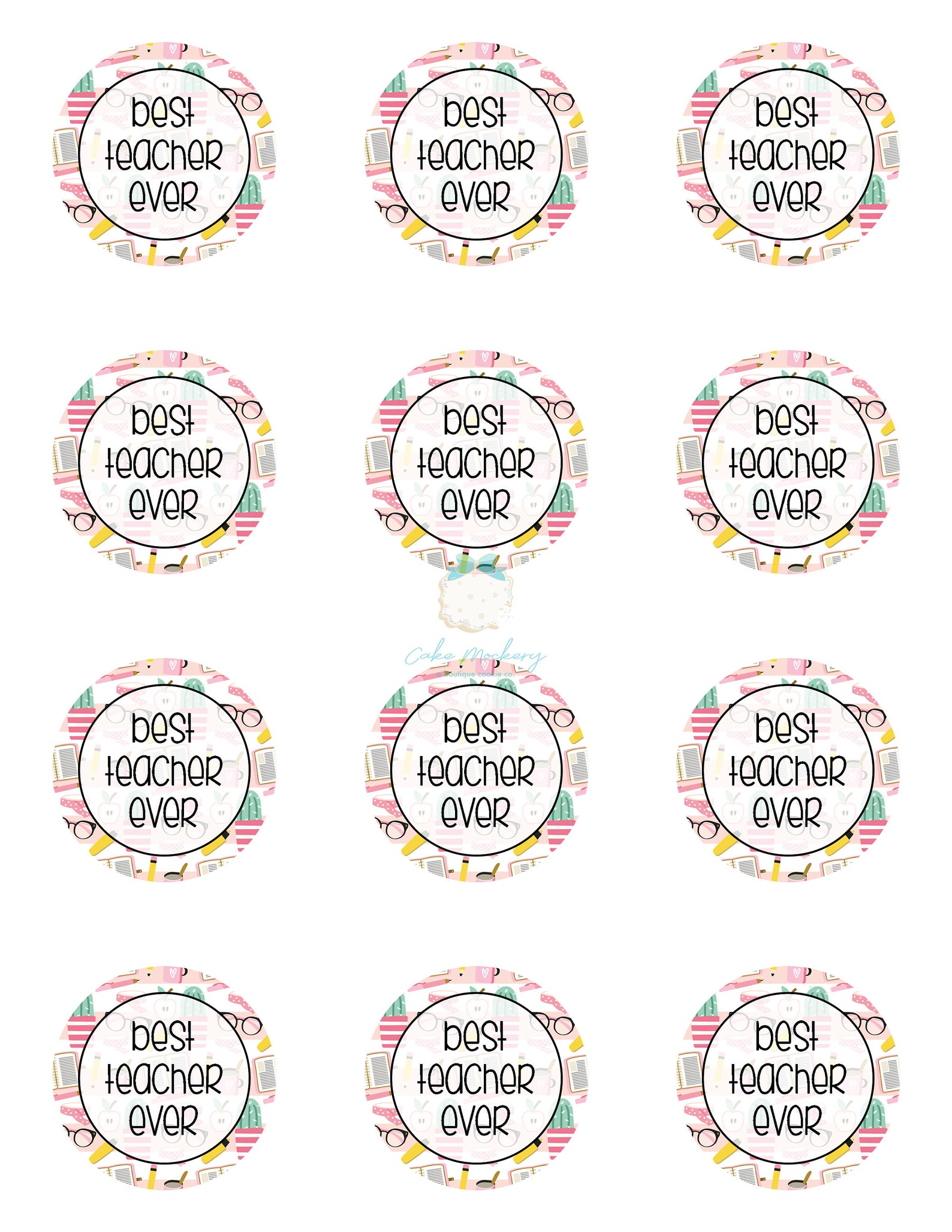 Printable Tag Best Teacher Ever pink 2 Circle | Etsy