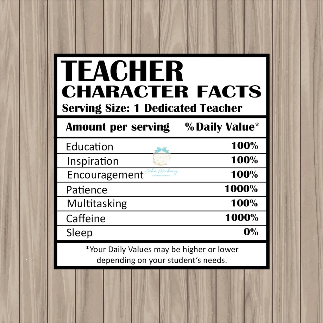 Printable Tag - Teacher Nutrition/character Facts - 2" Square - Etsy