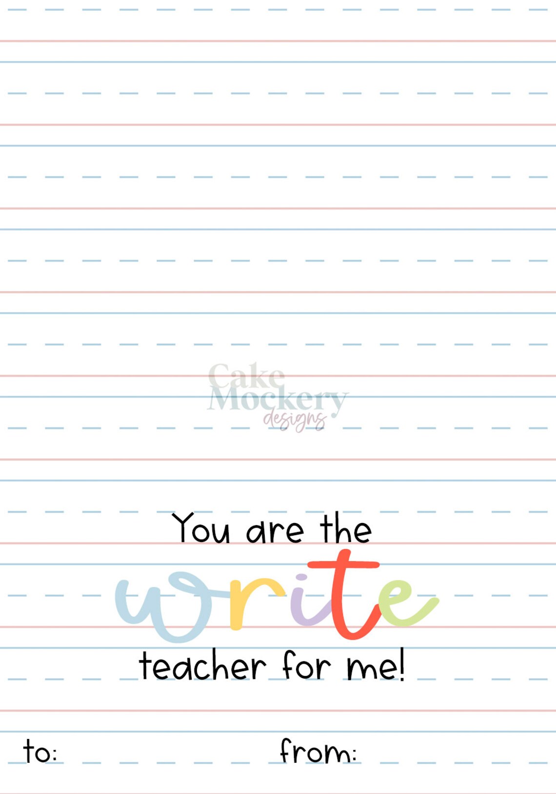 Printable Cookie Card - You're the WRITE Teacher for Me - 3.5"x5" - Etsy