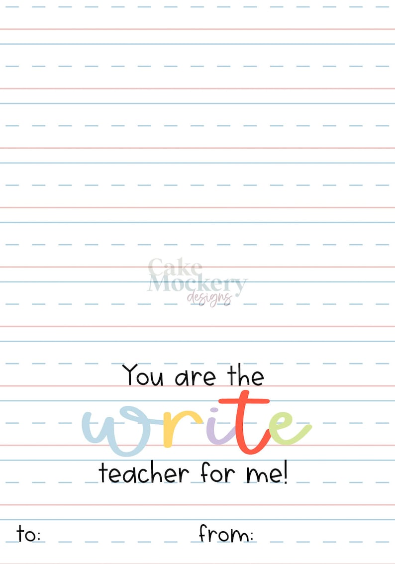 Printable Cookie Card - You're the WRITE Teacher for Me - 3.5"x5" - Etsy