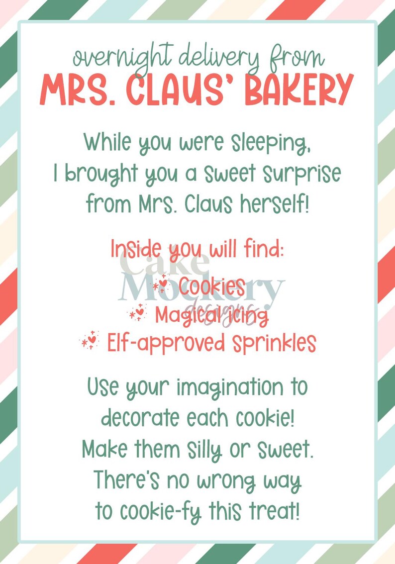 Printable Cookie Card - DIY Mrs. Claus' Bakery - 3.5"x5" - Etsy