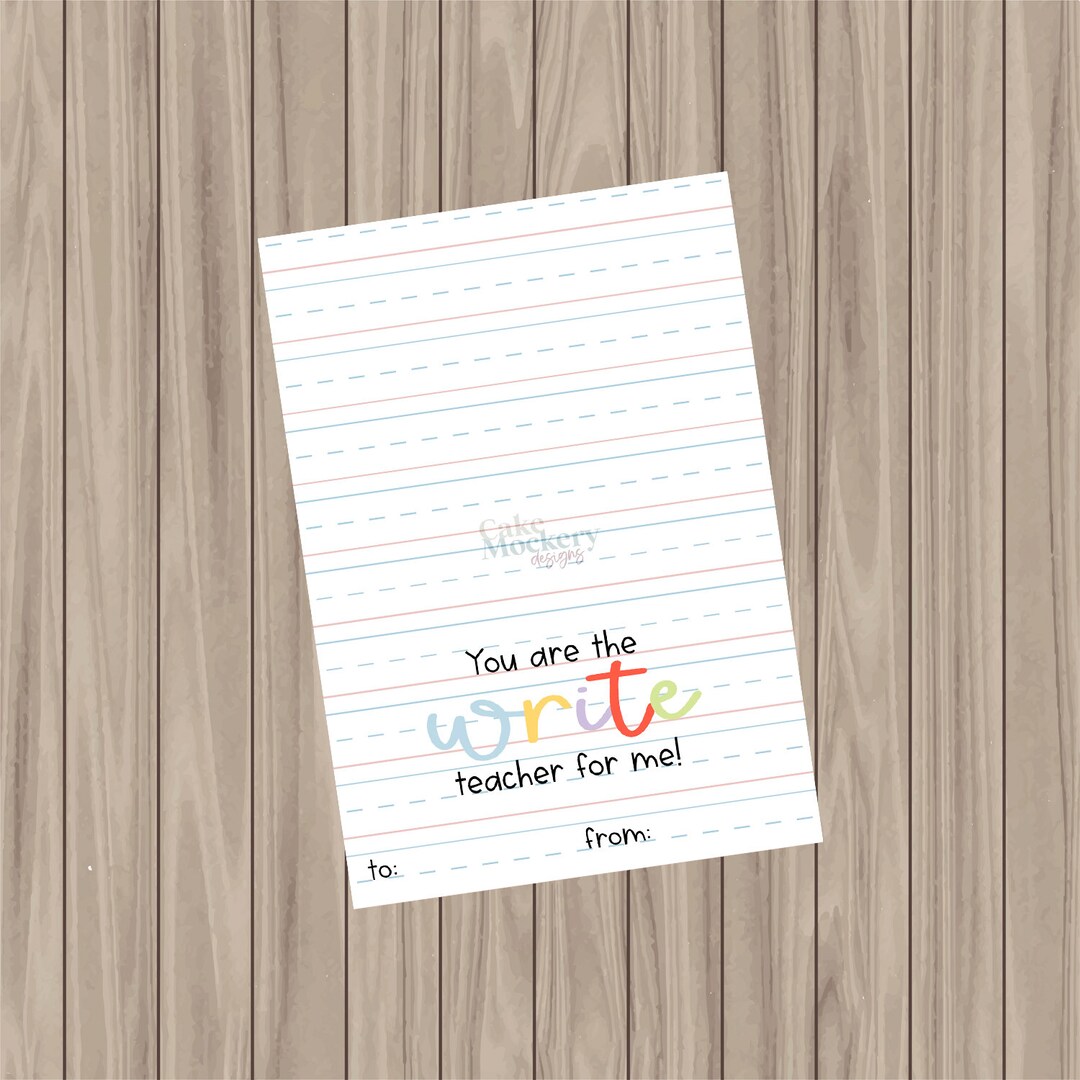 Printable Cookie Card - You're the WRITE Teacher for Me - 3.5"x5" - Etsy