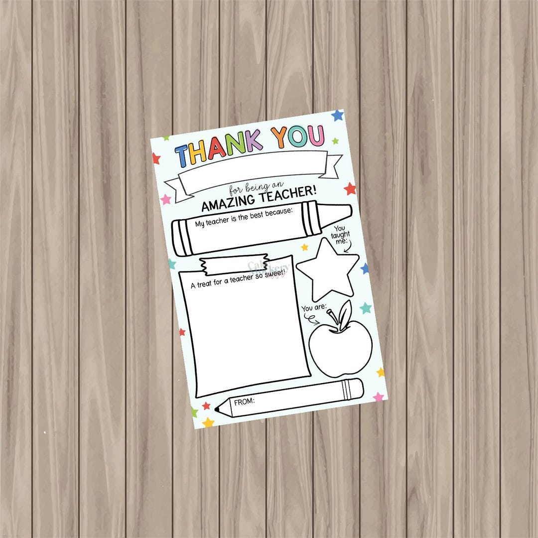 Printable Cookie Card - Thank You Teacher Fill-in - 4"x6" - Etsy