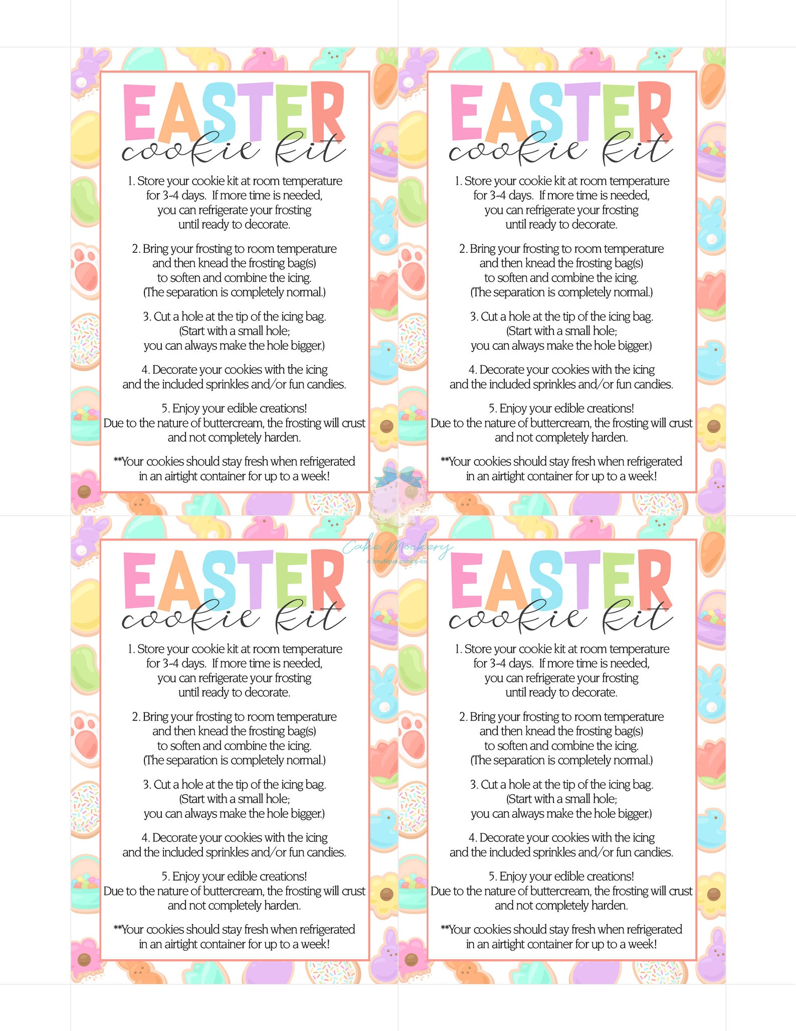 Printable Cookie Card - Easter BUTTERCREAM DIY Cookie Card - 3.5"x5" - Etsy