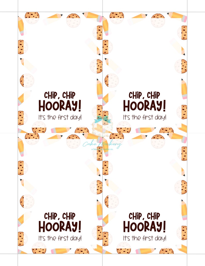 Printable Cookie Card - Chip Chip Hooray, It's the First Day - 3.5"x5 ...