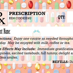 Printable Cookie Card - Cookie Prescription Label/card - 2"x3" - Etsy