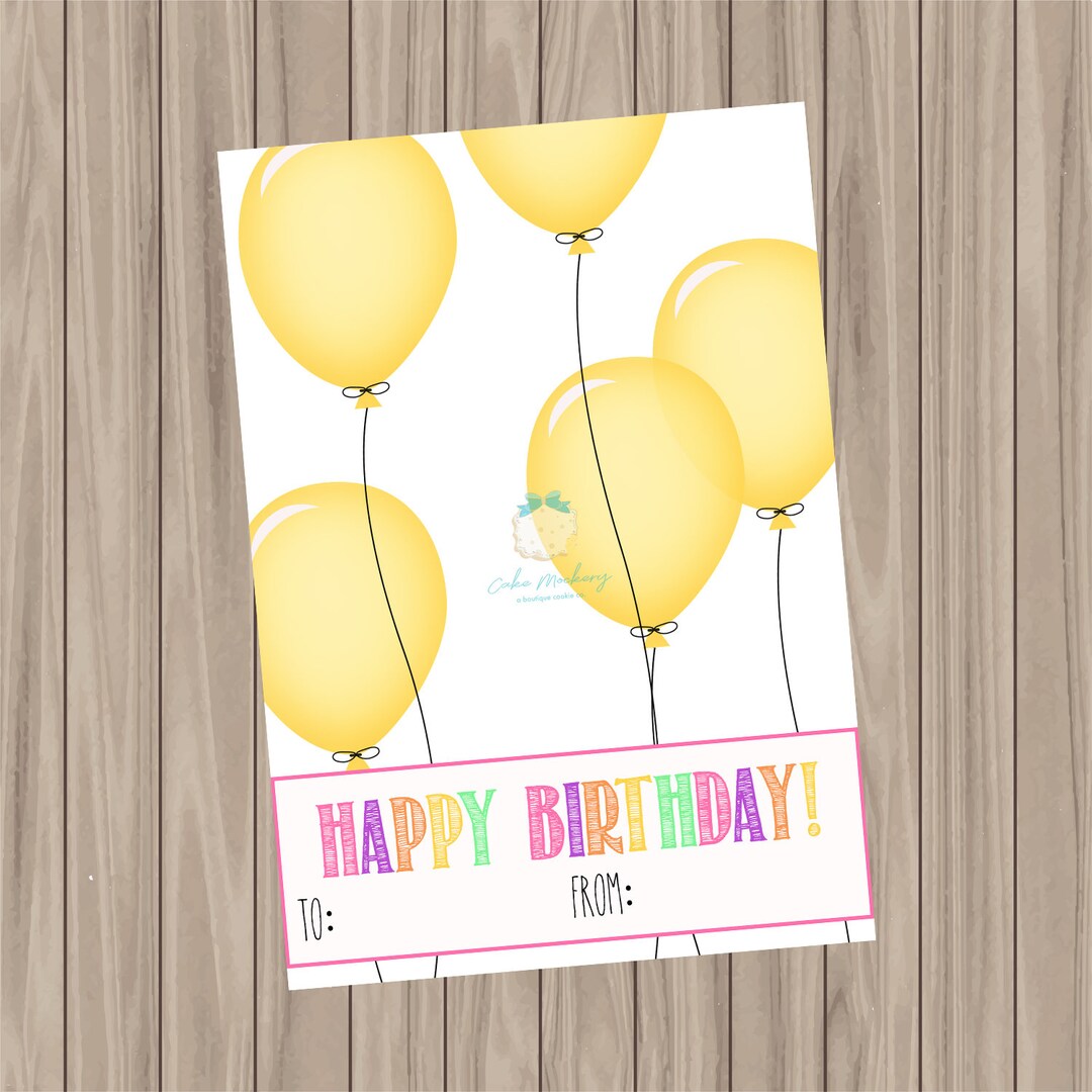 Printable Cookie Card - Birthday Balloons - Etsy