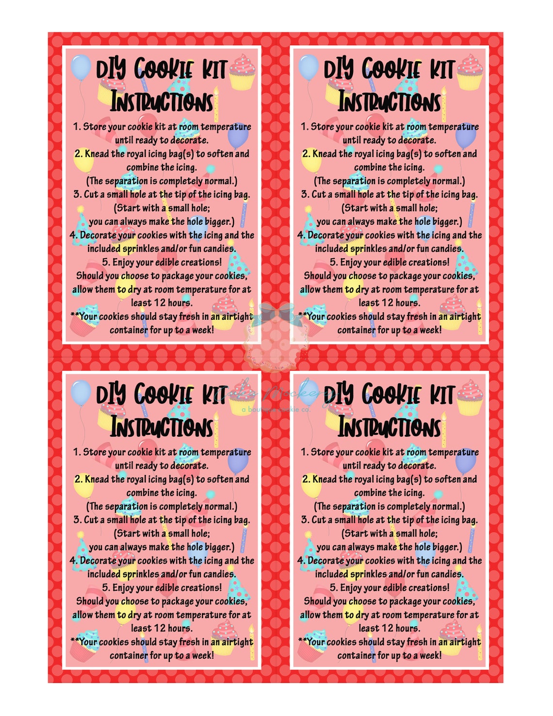 Printable Cookie Card Birthday Themed DIY Cookie Kit | Etsy