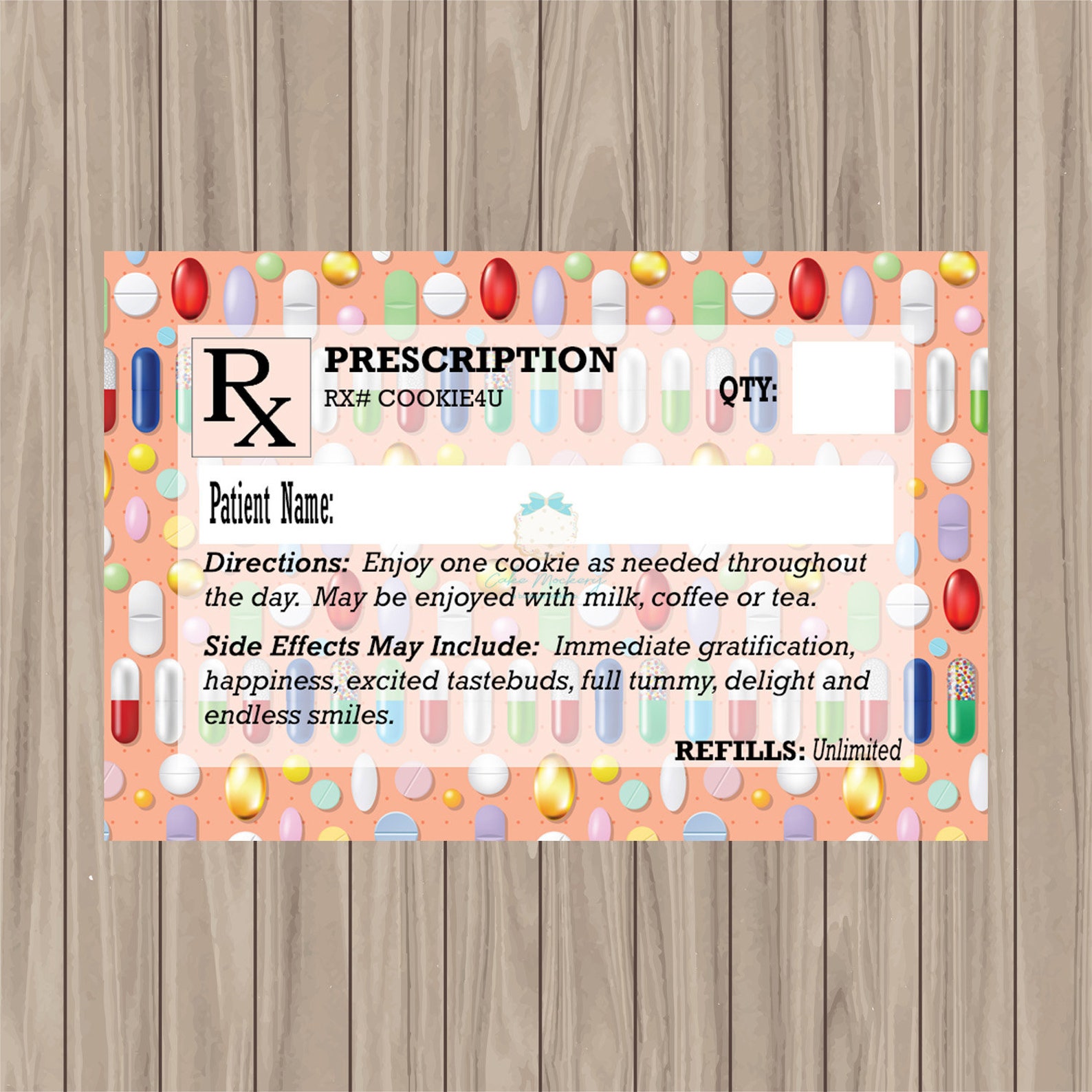 Printable Cookie Card Cookie Prescription Label/card - Etsy