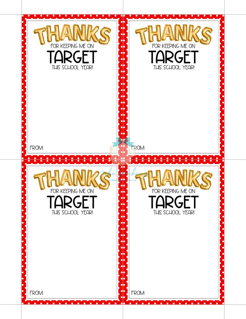 Printable Cookie Card - Thanks for Keeping Me on TARGET - 3.5"x5" - Etsy
