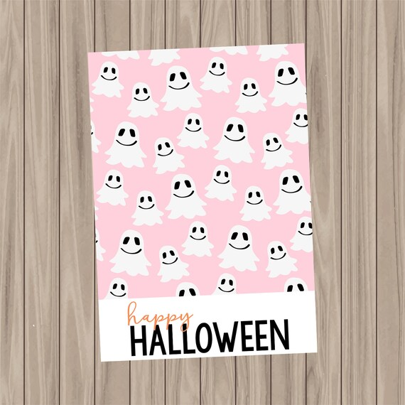 Printable Cookie Card Pink Happy Halloween | Etsy