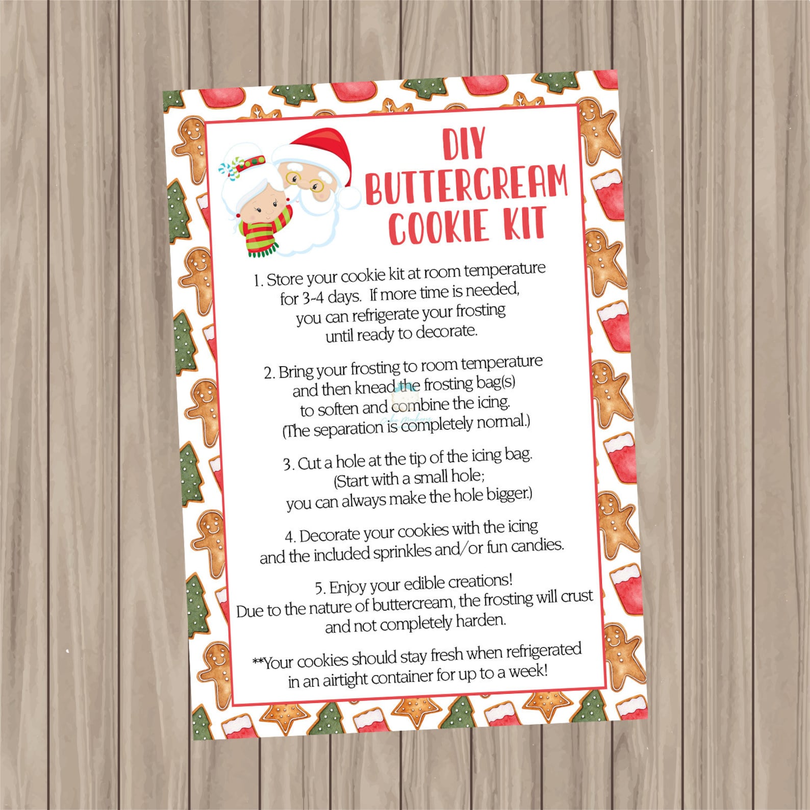 Printable Cookie Card Christmas BUTTERCREAM DIY Cookie Card | Etsy