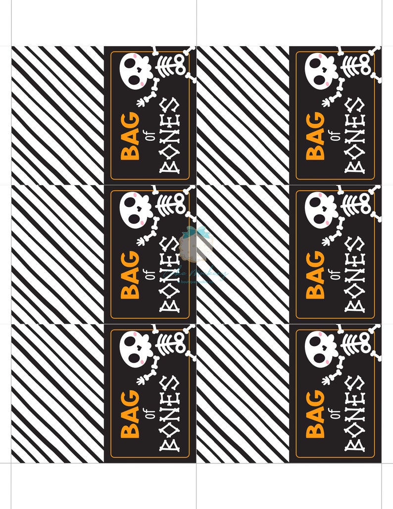 Printable Bag Topper - Bag of Bones - 3" Wide X 4" Tall (3" X 2" When ...