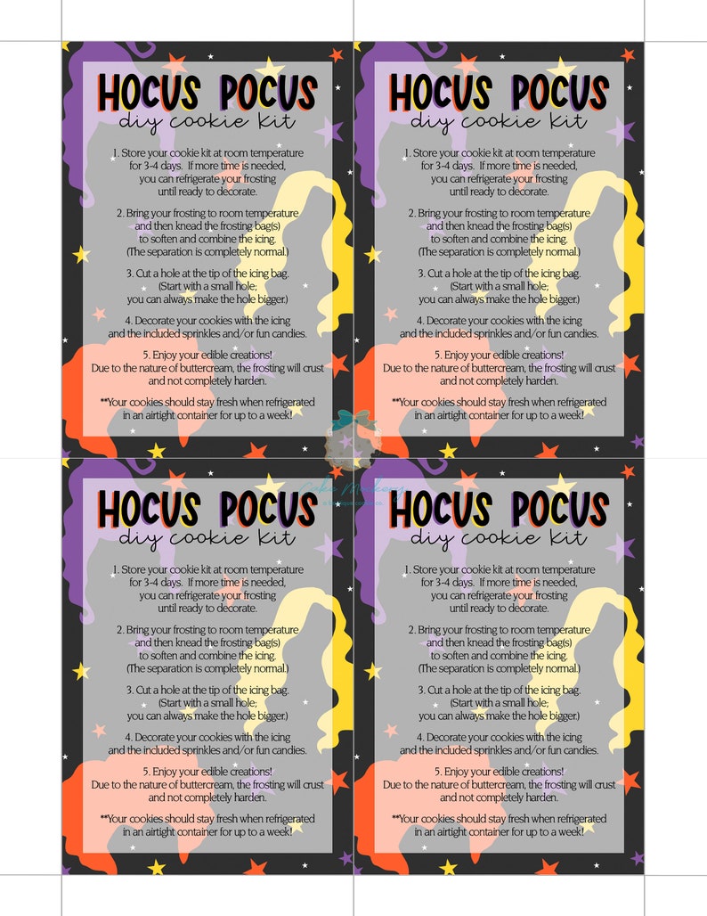 Printable Cookie Card Hocus Pocus BUTTERCREAM DIY Cookie - Etsy