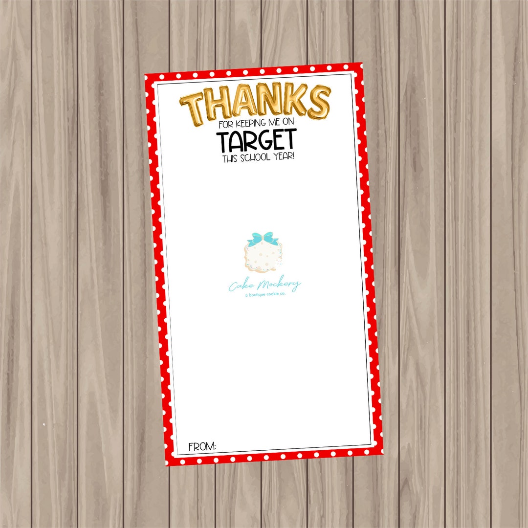 Printable Cookie Card - "thanks for Keeping Me on Target" Small Cookie ...