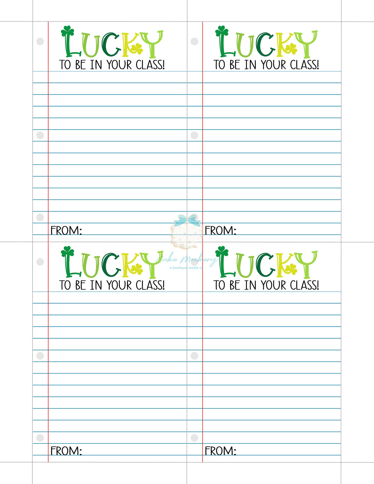 Printable Cookie Card Lucky to Be in Your Class | Etsy