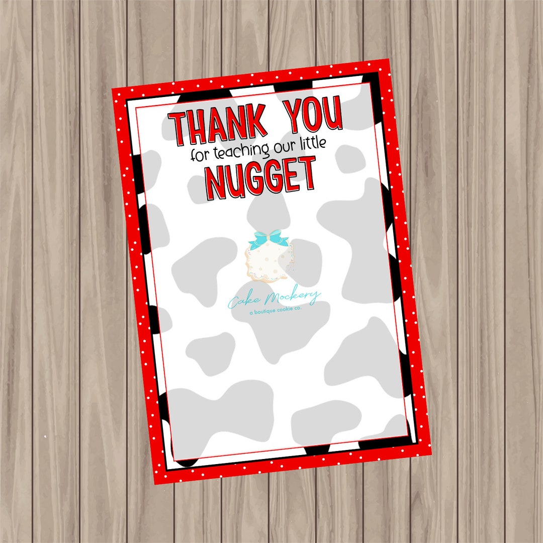 Printable Cookie Card - Thank You for Teaching Our Little Nugget - 3.5 ...