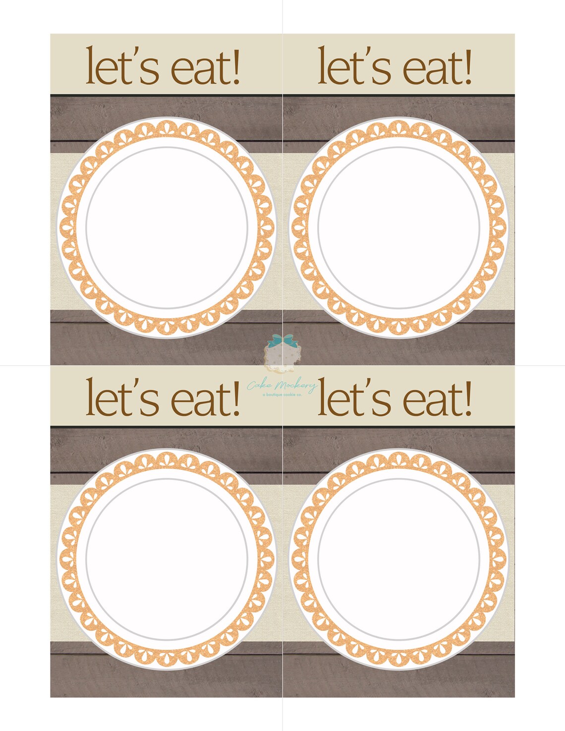 Printable Cookie Card Let's Eat plate - Etsy