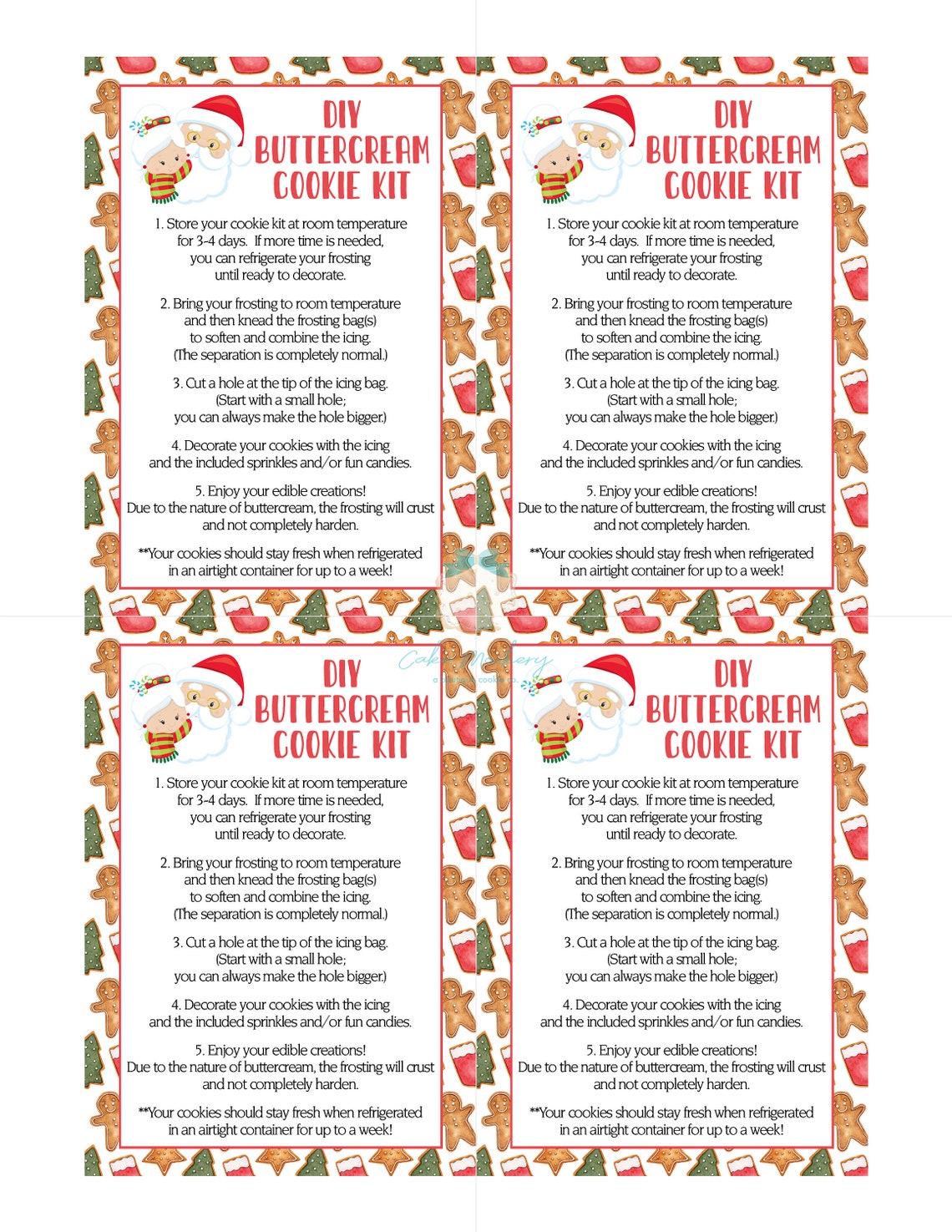 Printable Cookie Card Christmas BUTTERCREAM DIY Cookie Card | Etsy