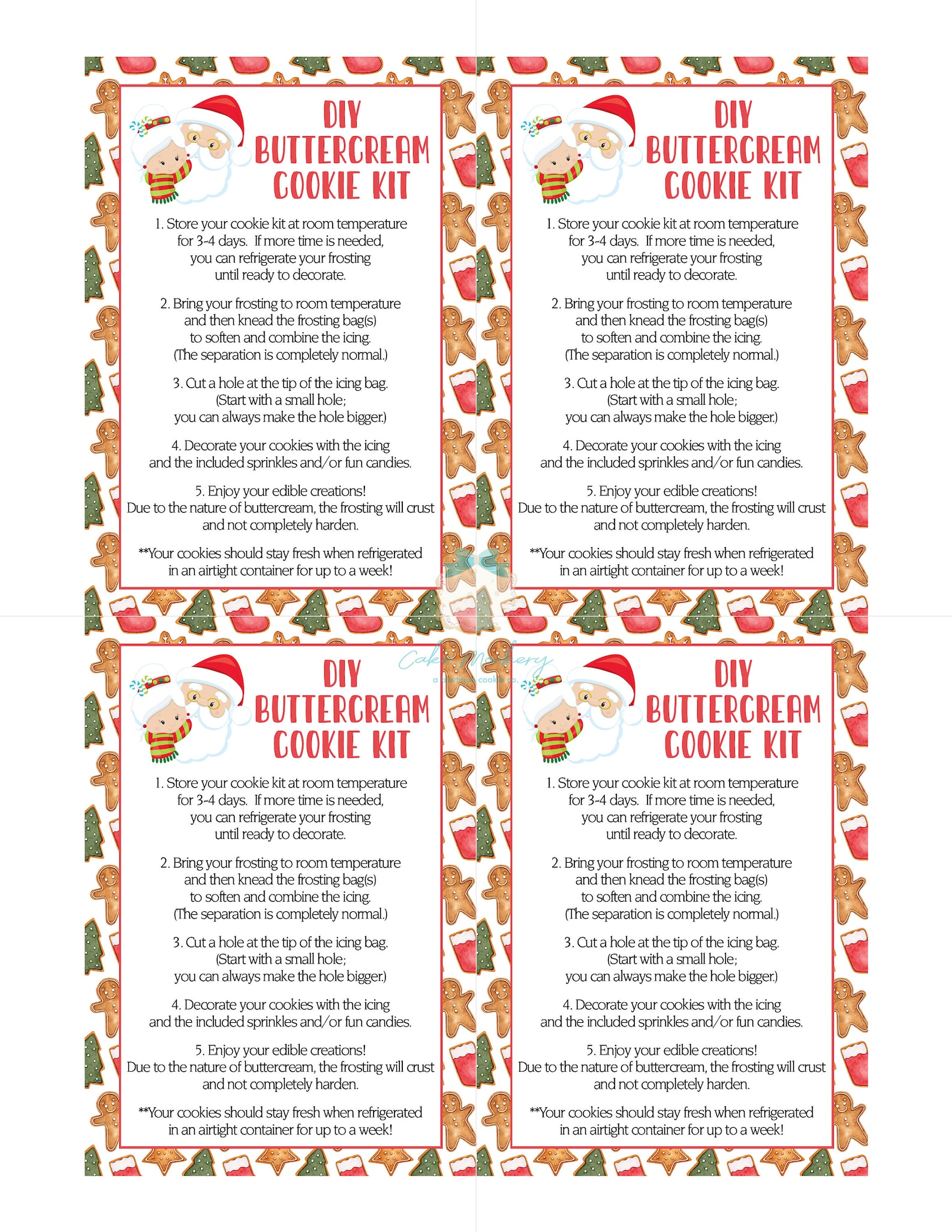 Printable Cookie Card Christmas BUTTERCREAM DIY Cookie Card | Etsy