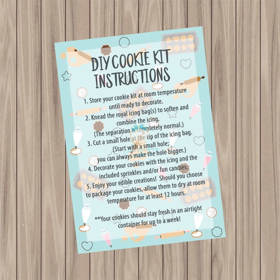 Printable Cookie Card - DIY COOKIE KIT - 3.5"x5" - Etsy