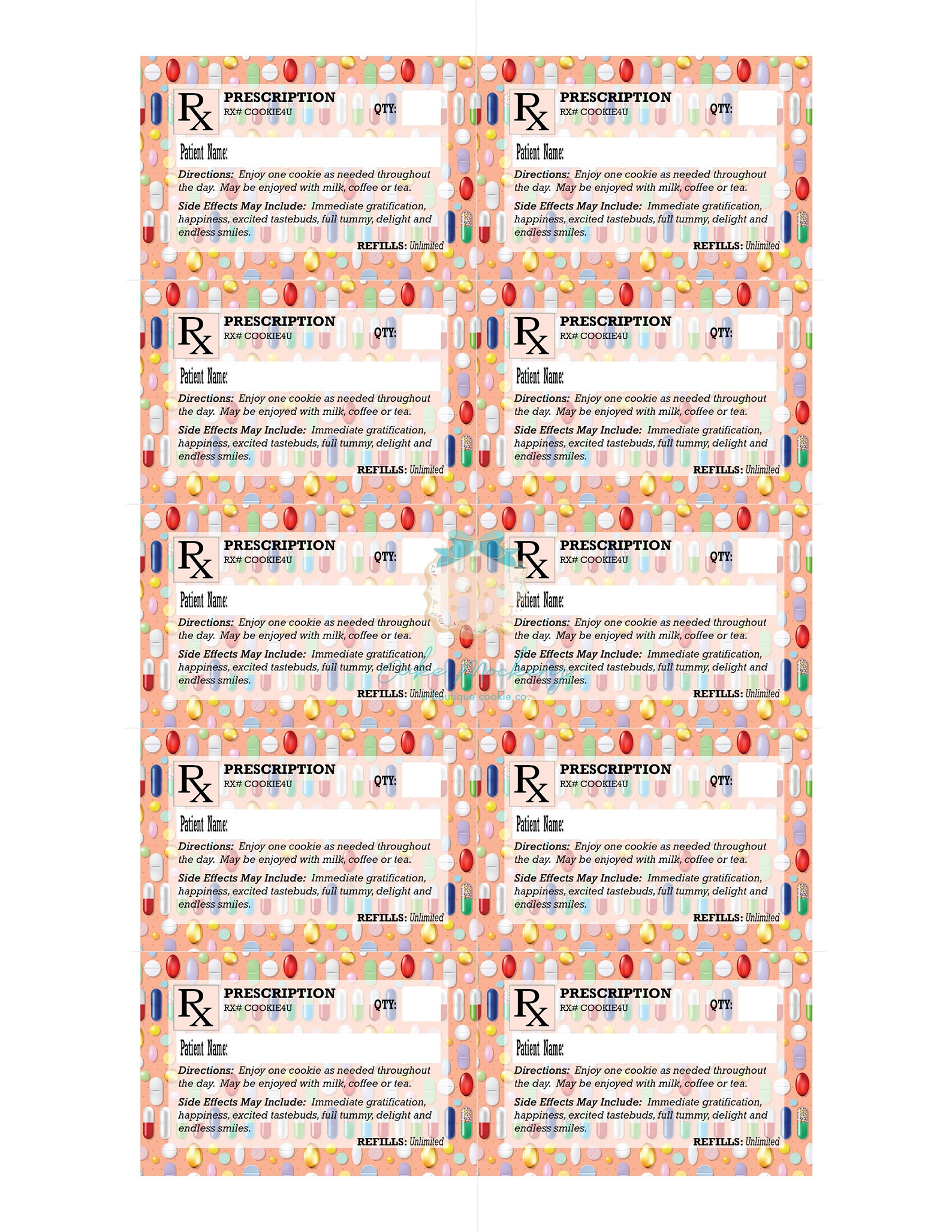 Printable Cookie Card Cookie Prescription Label/card - Etsy