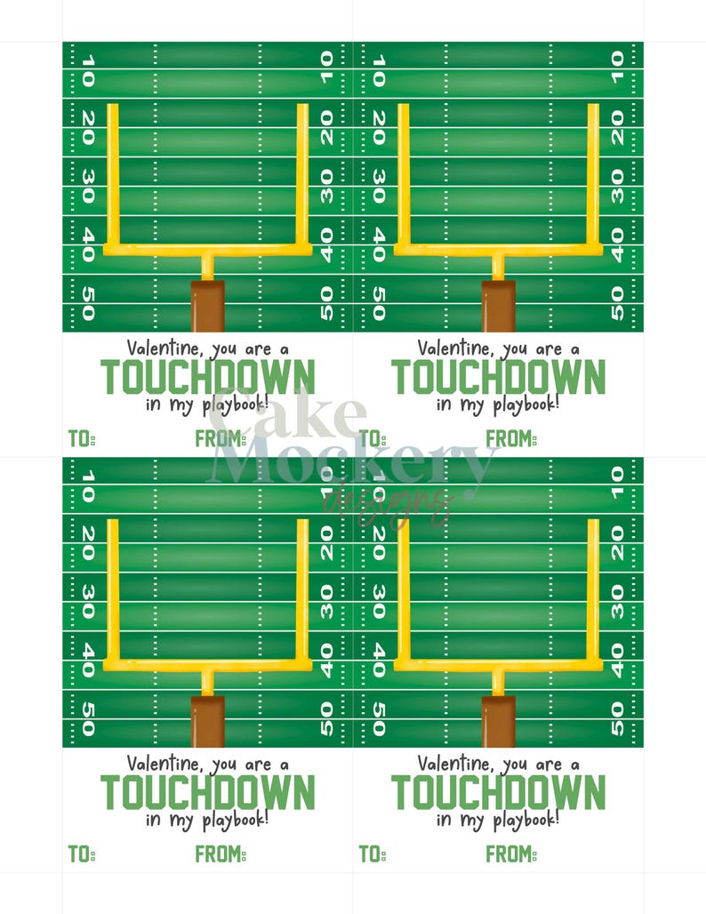 Printable Cookie Card - Touchdown Valentine - 3.5"x5" - Etsy