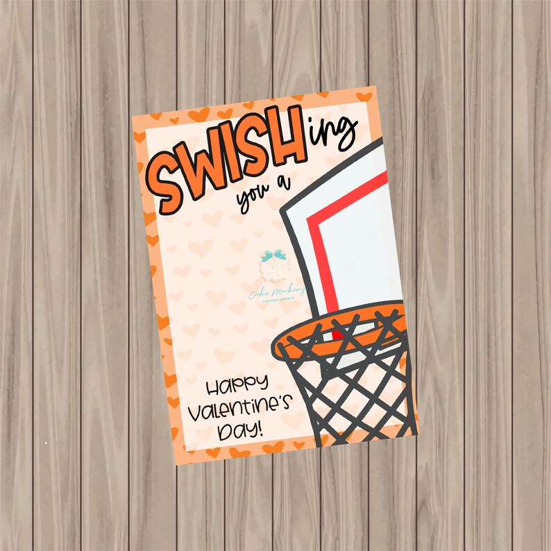 Printable Cookie Card - Swishing You a Happy Valentine's Day - 3.5"x5 ...