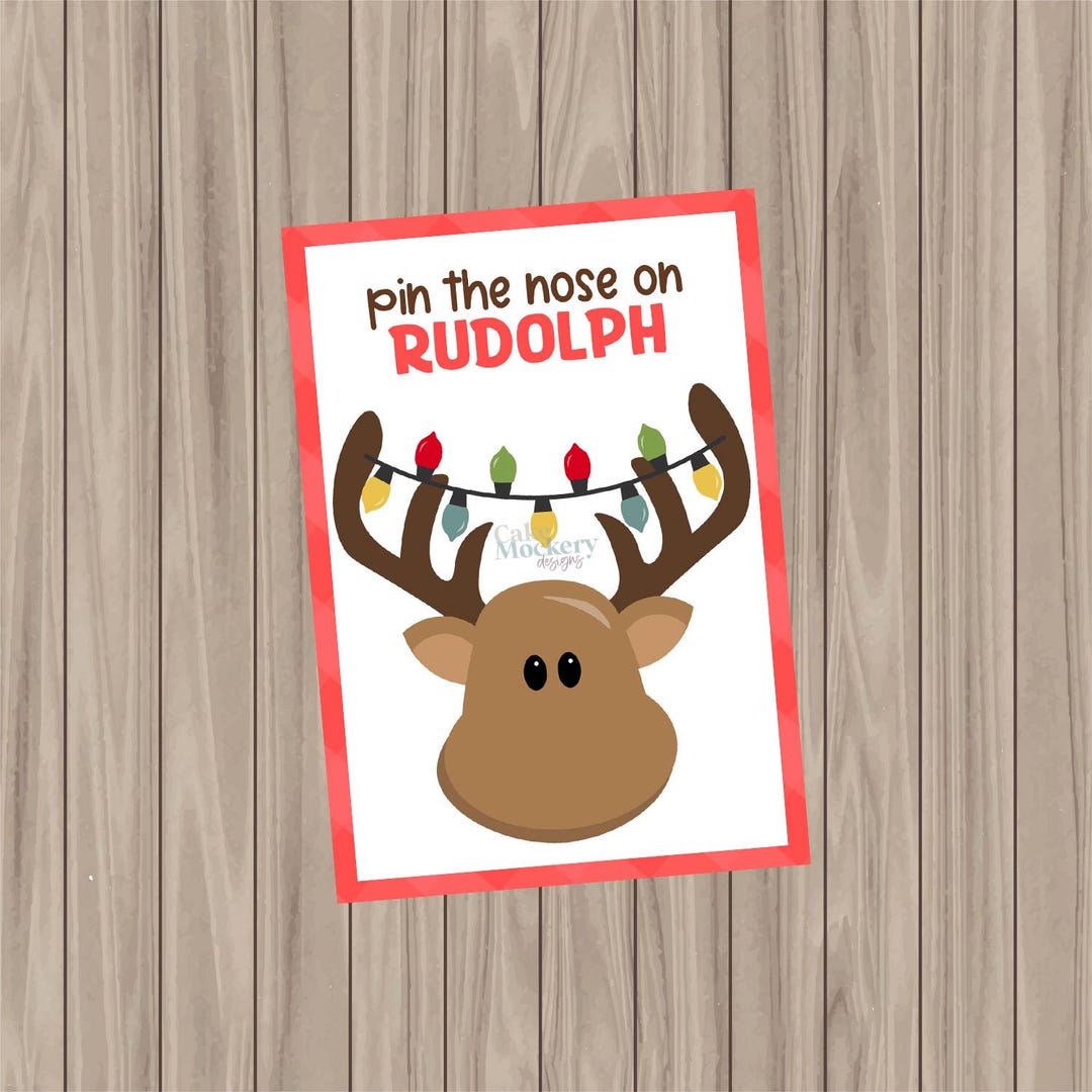 Printable Cookie Card - Pin the Nose on Rudolph - 3.5"x5" - Etsy