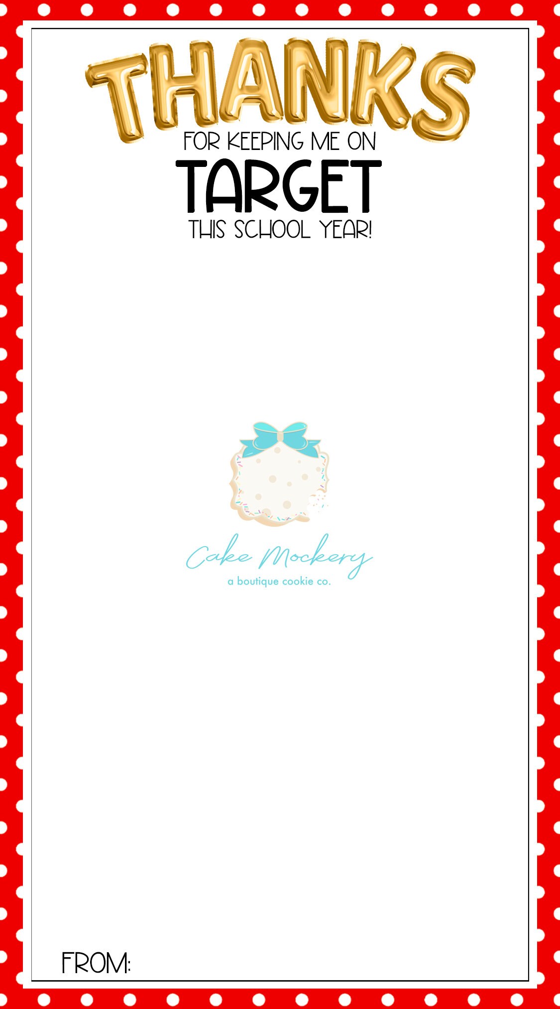 Printable Cookie Card - "thanks for Keeping Me on Target" Small Cookie ...