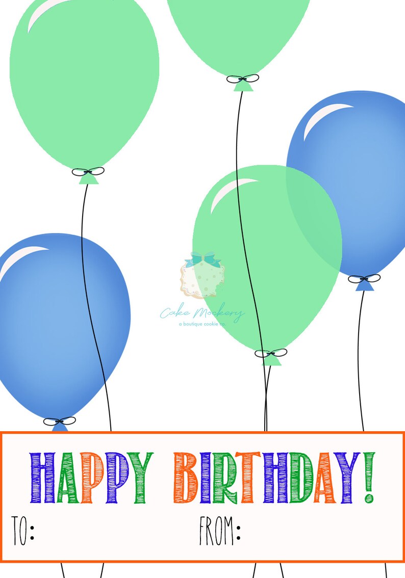 Printable Cookie Card Birthday Balloons | Etsy