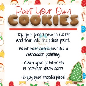 Printable Cookie Card - Paint Your Own Christmas Cookies - 3.25" - Etsy