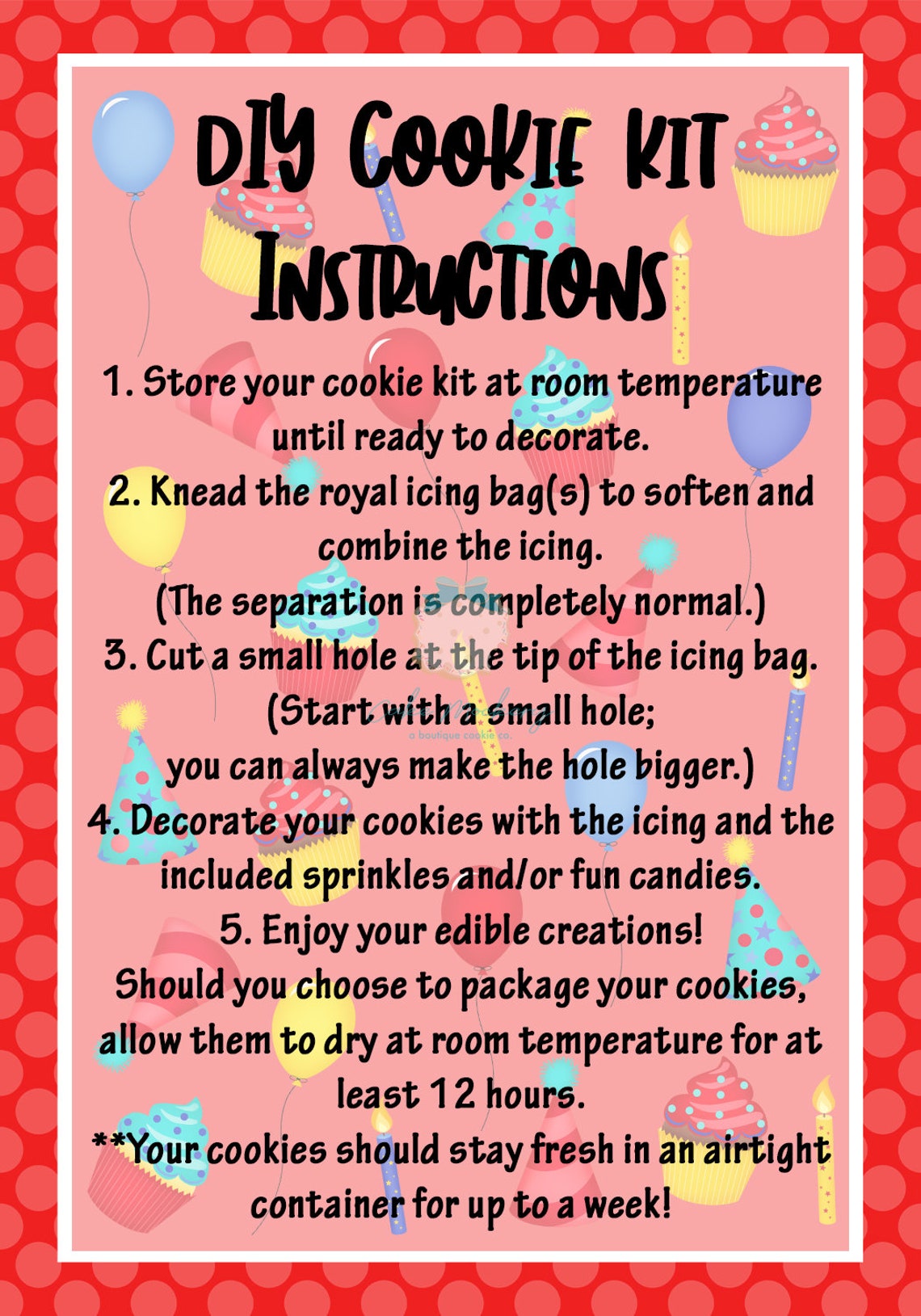 Printable Cookie Card Birthday Themed DIY Cookie Kit | Etsy