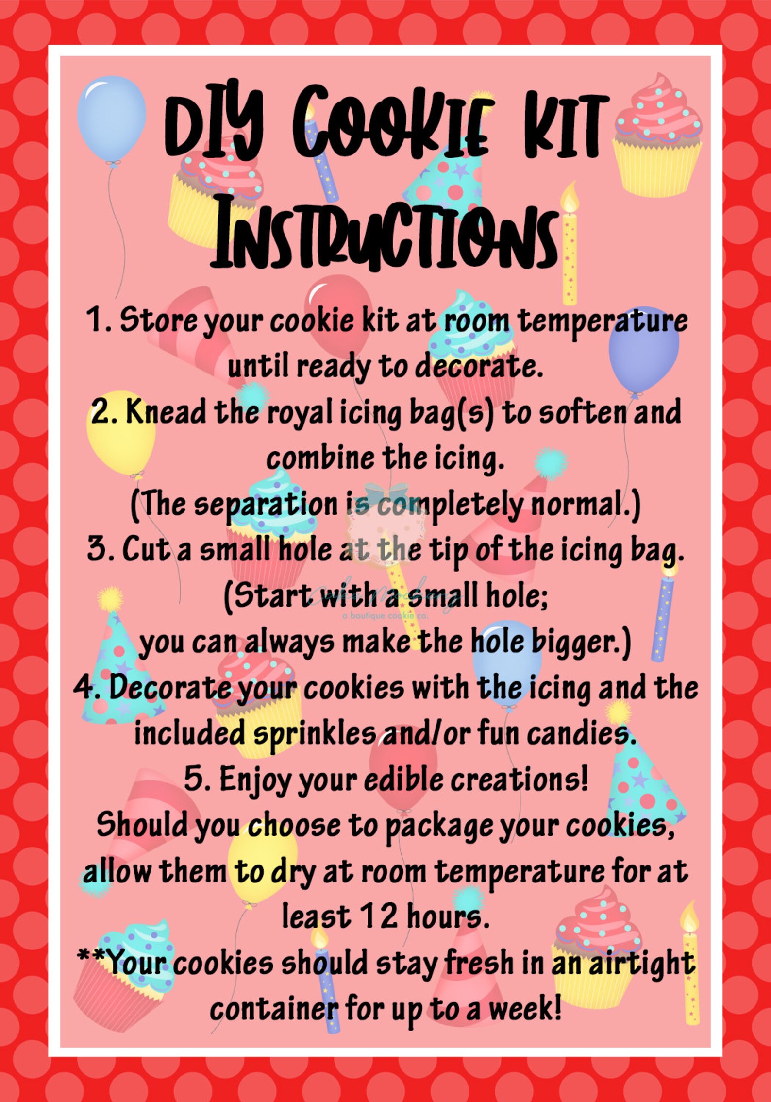 Printable Cookie Card Birthday Themed DIY Cookie Kit | Etsy