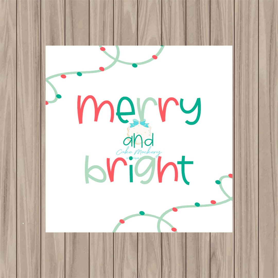 Printable Tag - Merry & Bright With Lights - 2" Square - Etsy
